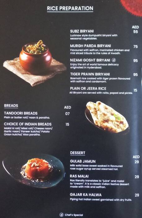 Menu at Daalchini CV restaurant, Dubai
