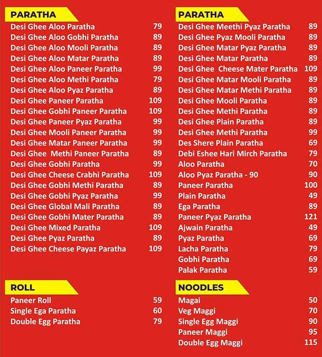 Menu of Ravi Paratha Corner, Sector 63, Noida