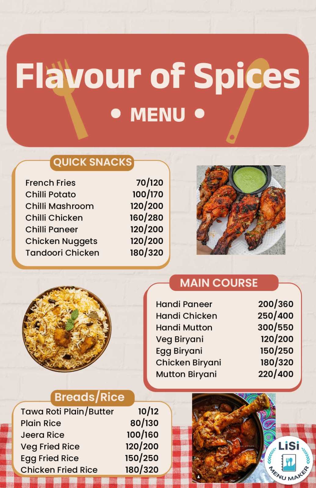 Menu of Flavour Of Spices, Sector 14, Gurgaon