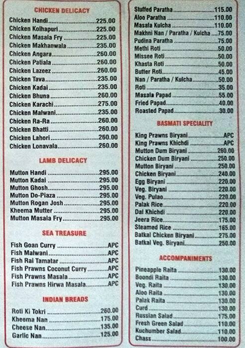 Menu at Status Restaurant, Mumbai, RC Marg