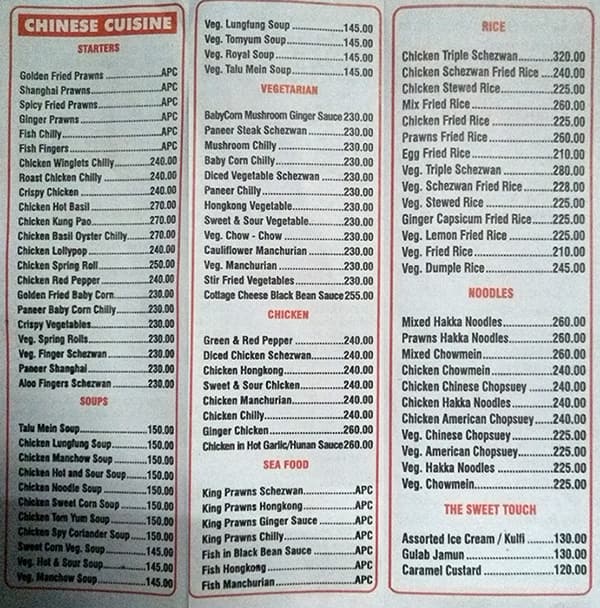 Menu at Status Restaurant, Mumbai, RC Marg