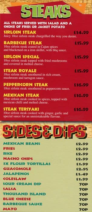 Menu at the hideout restaurant, London, 70 spital st