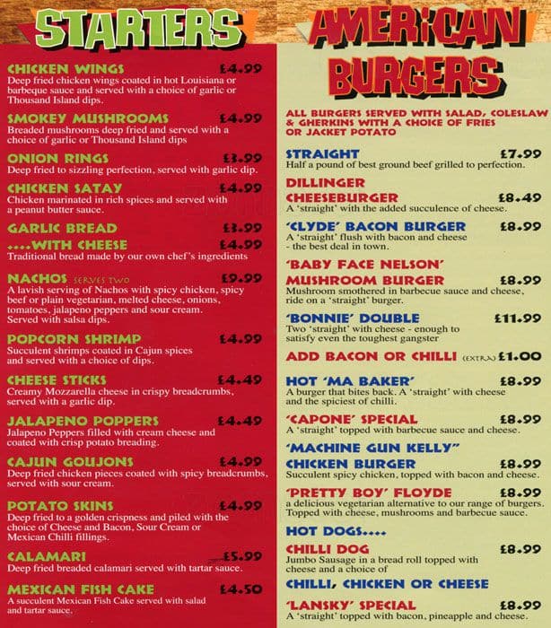 Menu at the hideout restaurant, London, 70 spital st