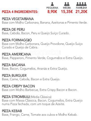 Menu em Telepizza Dolce Vita Tejo restaurante, Amadora, Loja 1062