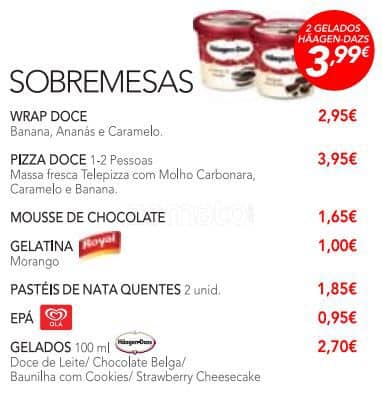 Menu em Telepizza Dolce Vita Tejo restaurante, Amadora, Loja 1062