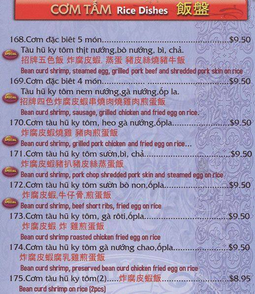 Menu at Pho Com Tam 168 Vietnamese Cuisines restaurant, Toronto ...