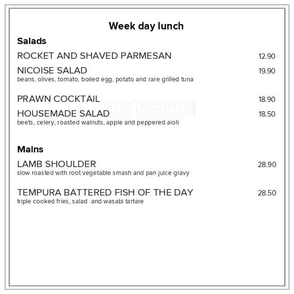 Menu at Customhouse Restaurant, Dunedin