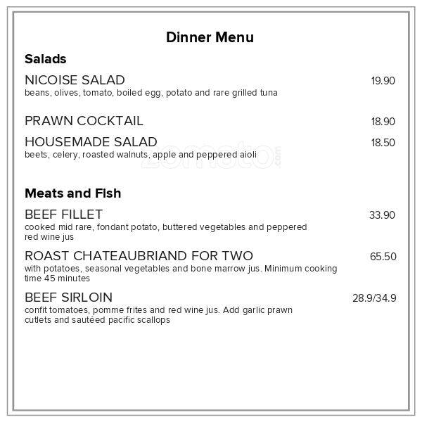 Menu at Customhouse Restaurant, Dunedin
