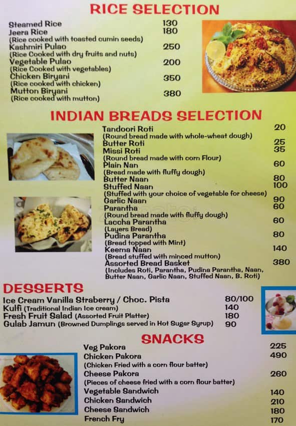 Menu at Pindi, Jaipur, Plot no 1