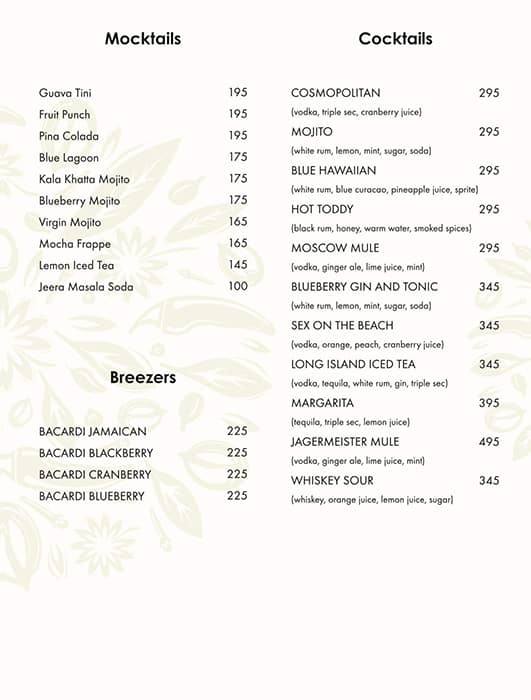 Menu of Spice Route, Anand Wali Goan, Nashik
