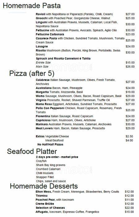 Menu at Paparazzi Cafe, Mandurah