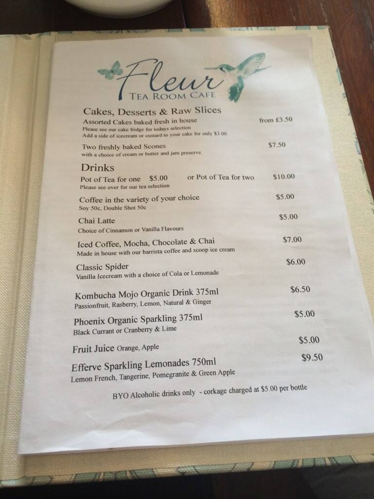 Menu at Cafe Fleur, Geraldton