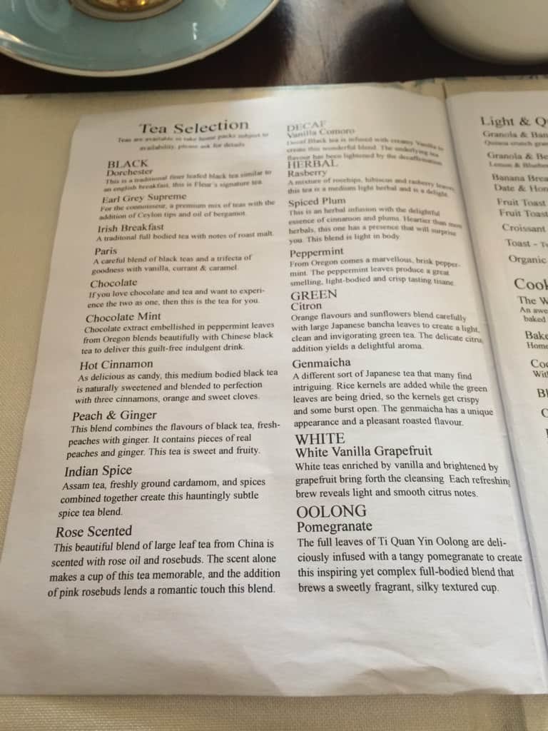 Menu at Cafe Fleur, Geraldton