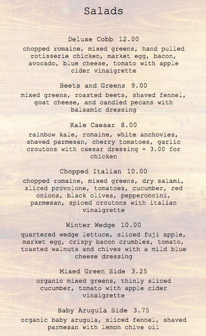 Menu at Mission Picnic restaurant, San Francisco, 983 Valencia St