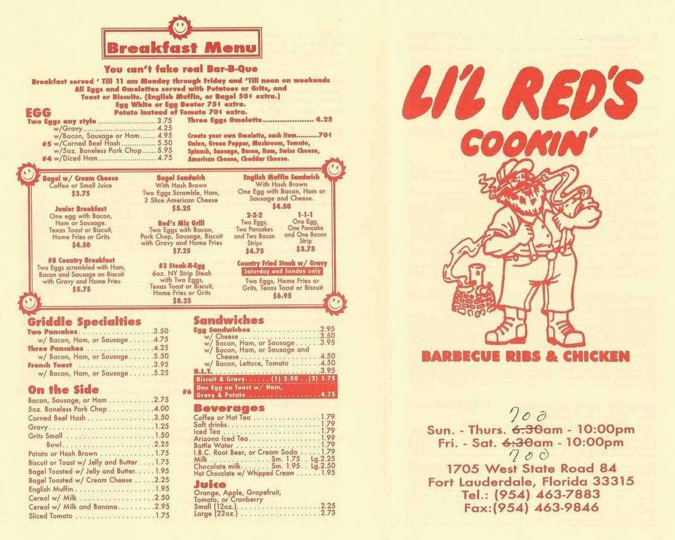 Li'l Red's Cookin' Menu - Urbanspoon/Zomato