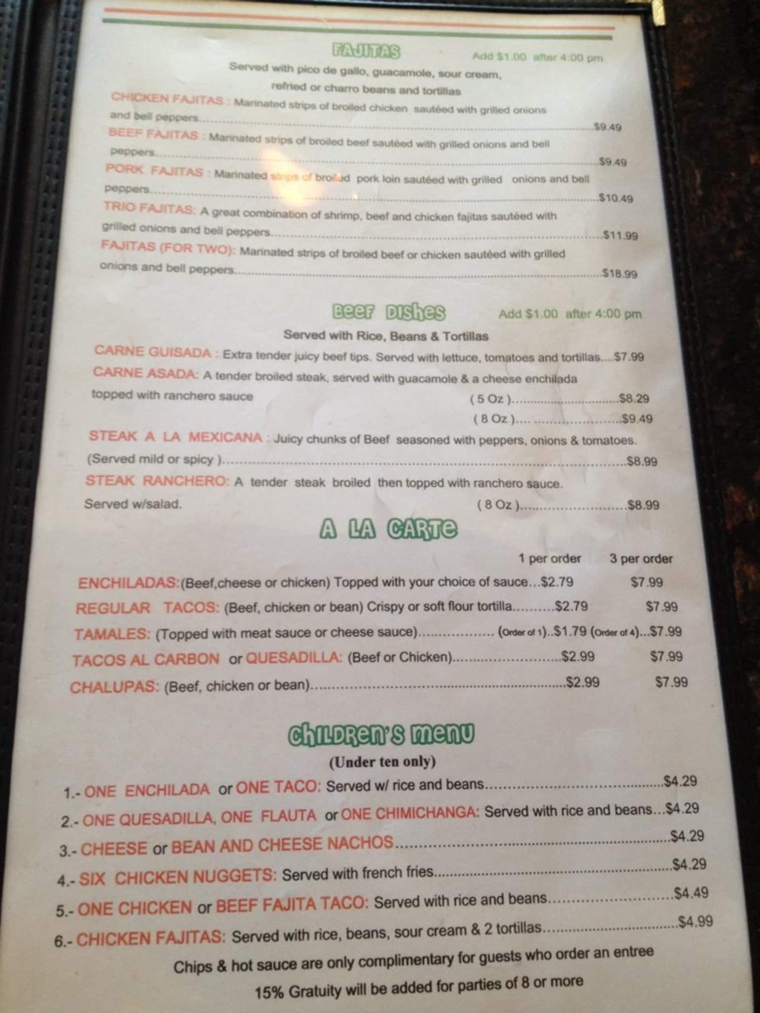 Menu at Mi Taza restaurant, Denton