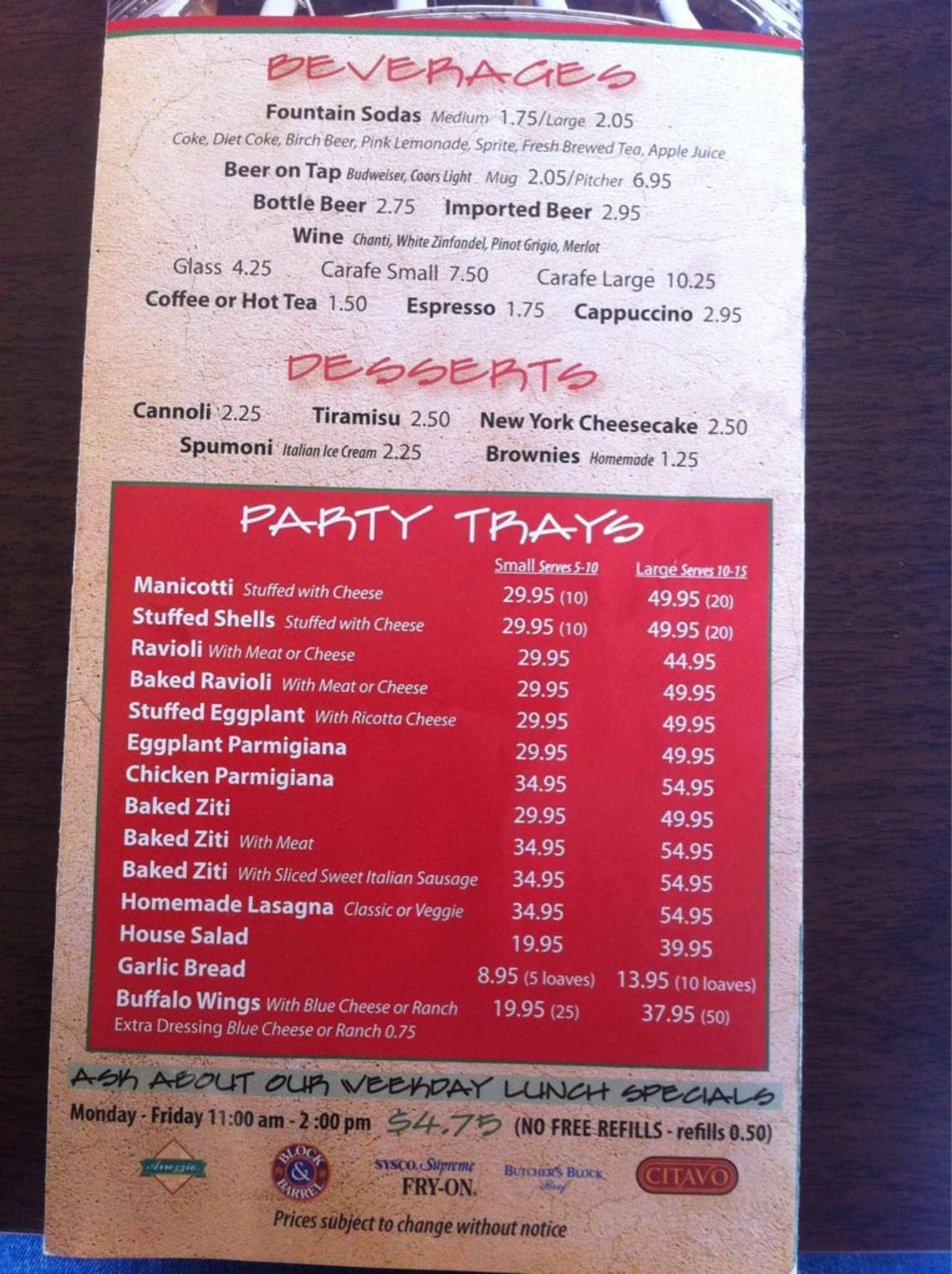 Menu at Rusticana Pizza pizzeria, Easton