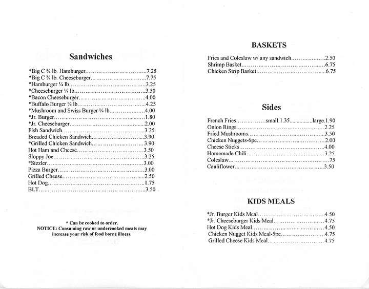 Menu at Clyde's Drive-In, Saint Ignace, 3 US 2 W