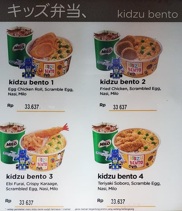 Menu at HokBen restaurant, Bandung, Ciwalk