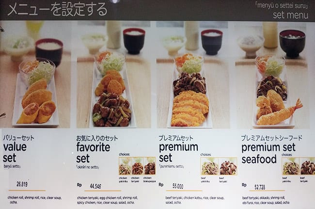 Menu at HokBen restaurant, Bandung, Ciwalk