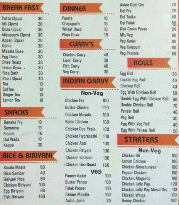 Menu at Kerala Mess, Bengaluru, 172