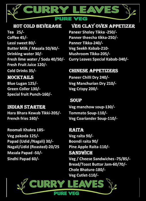 Menu of Curry Leaves, Indira Nagar, Nashik