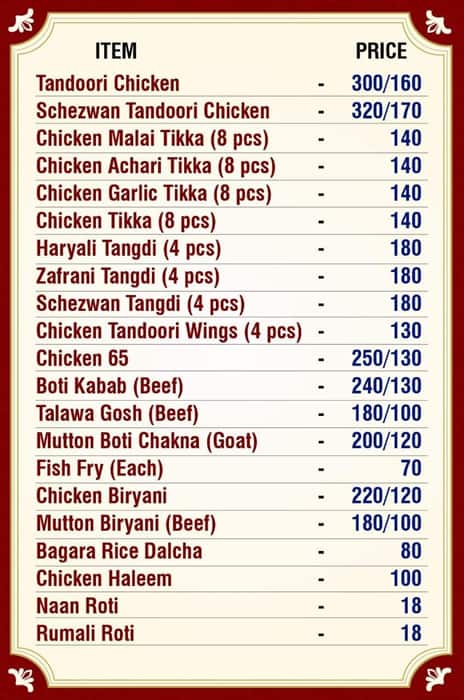 Menu of Foodium, Masab Tank, Hyderabad