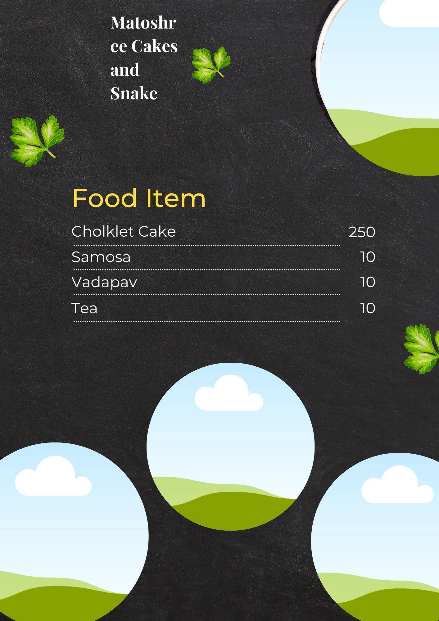 Menu of Matoshree Cakes And Snacks, Bhosari, Pune
