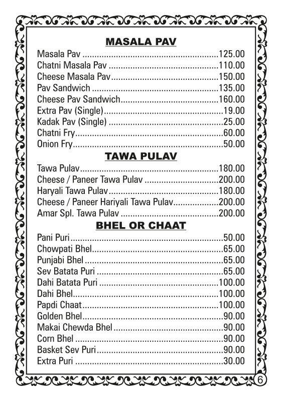 Menu at Amar Fast Food & Restaurant, Mumbai, Mulund Shangri-La CHS