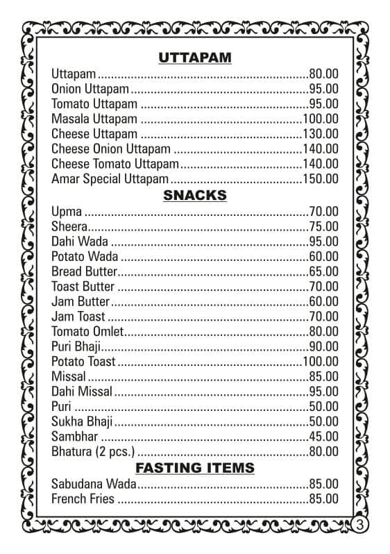 Menu at Amar Fast Food & Restaurant, Mumbai, Mulund Shangri-La CHS