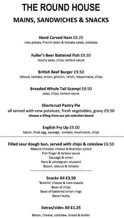 Menu at The Round House, Covent Garden pub & bar, London
