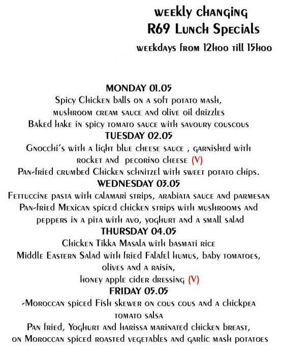 Menu at Rick's Cafe Americain, Cape Town