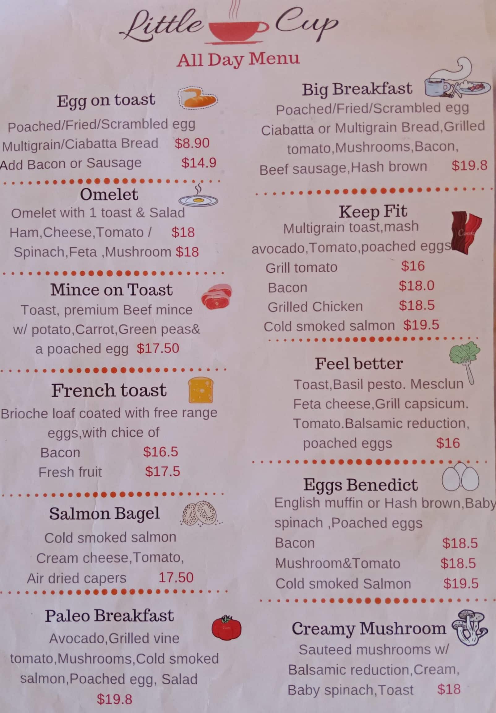 Menu at Little Red Cup cafe, Auckland, Level 1/178 Hurstmere Rd