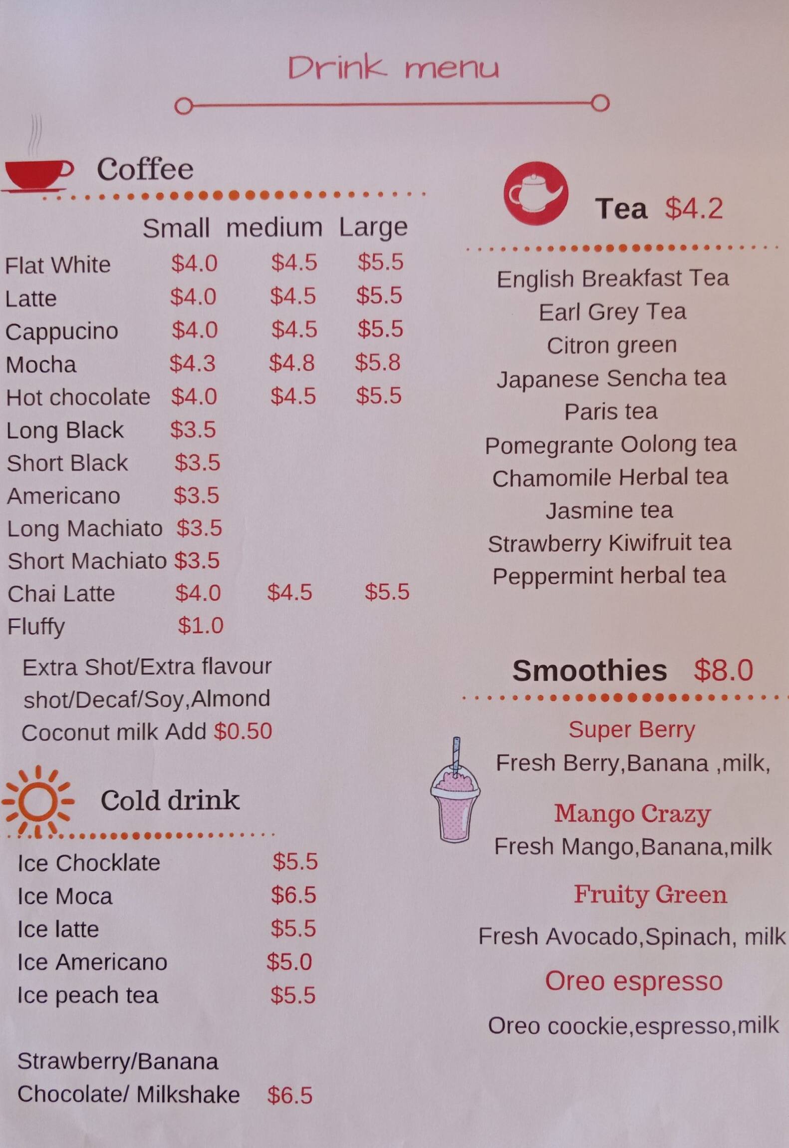 Menu at Little Red Cup cafe, Auckland, Level 1/178 Hurstmere Rd