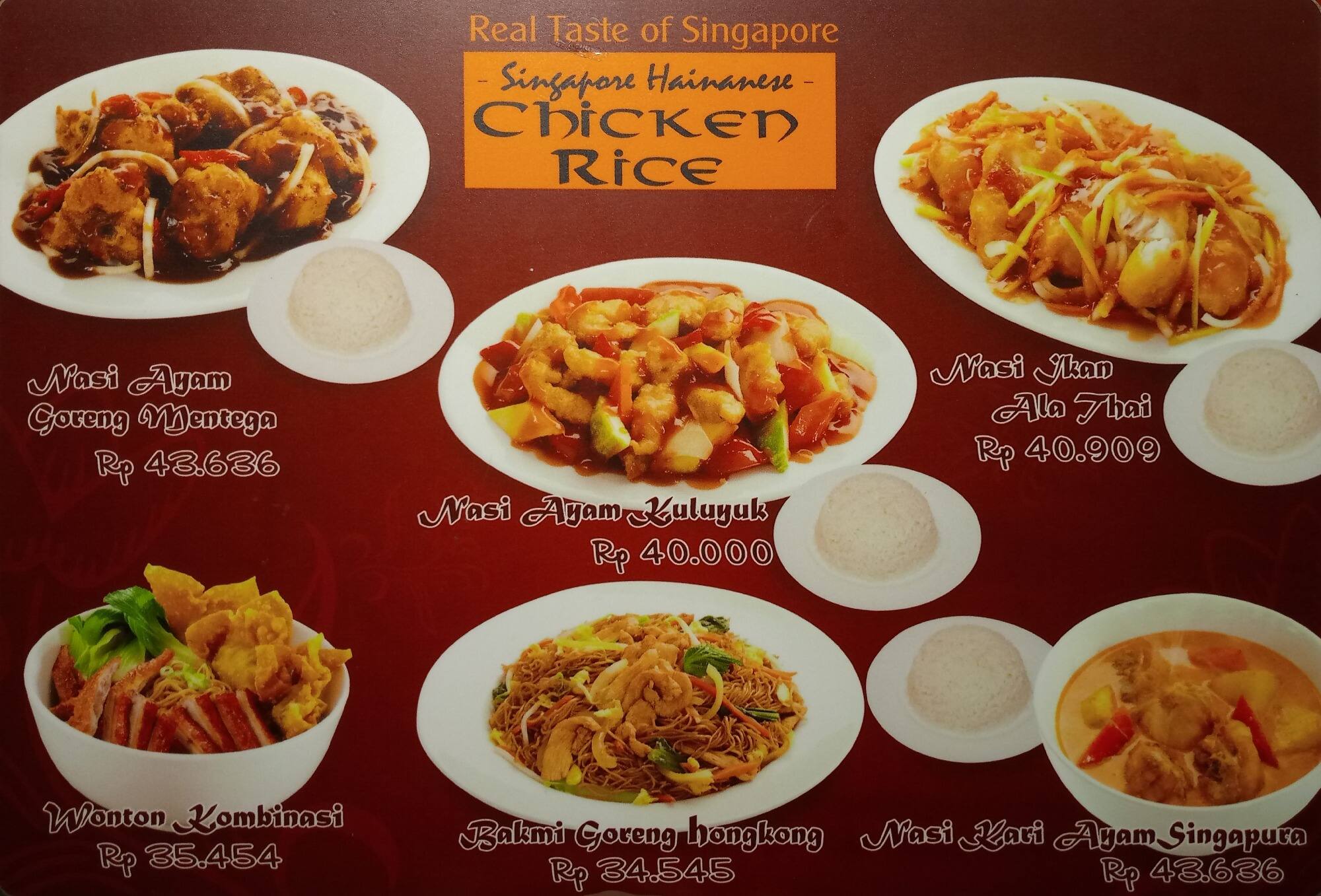 Menu at Singapore Hainanese Chicken Rice restaurant, Jakarta, Food ...