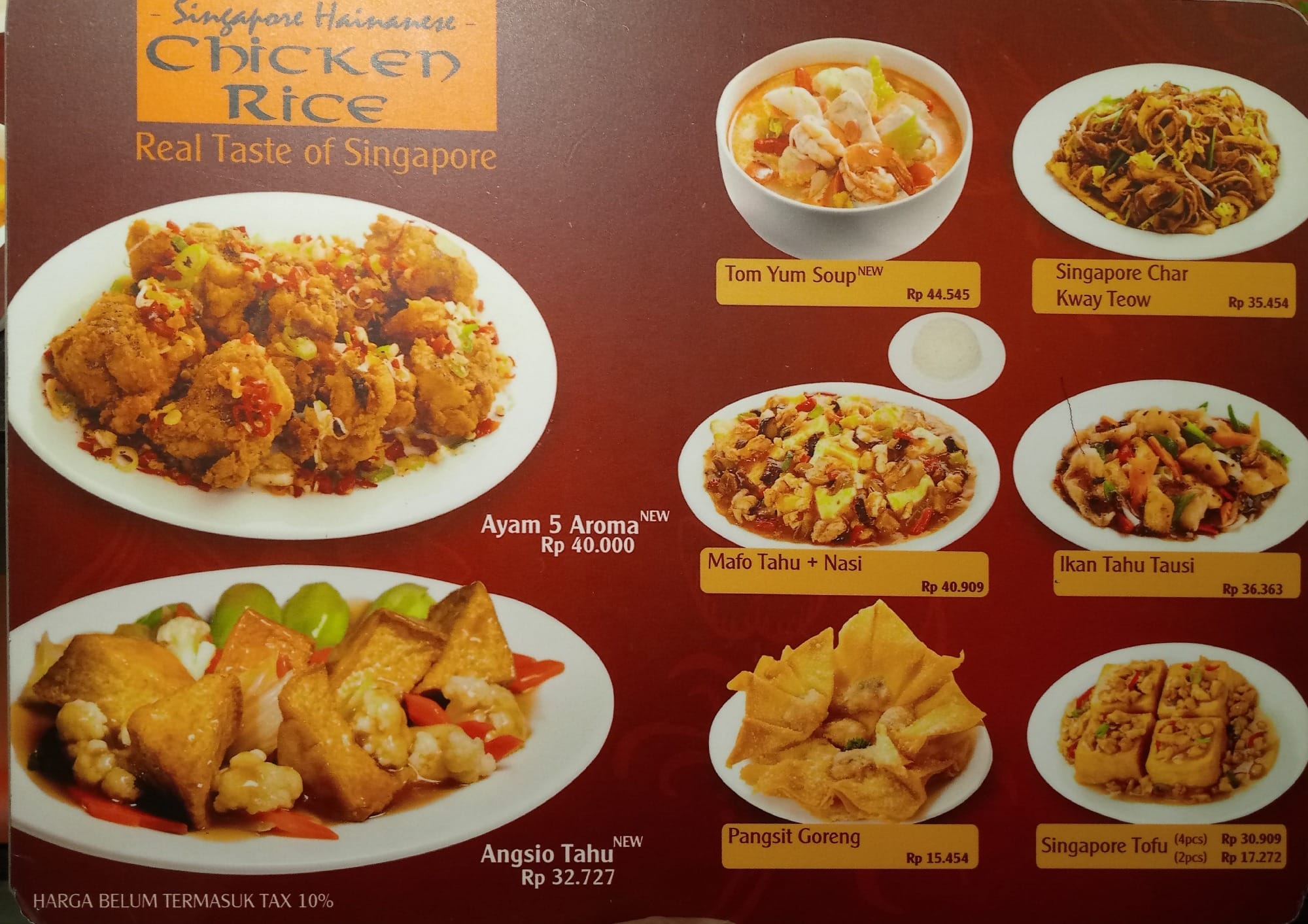 Menu at Singapore Hainanese Chicken Rice restaurant, Jakarta, Food ...
