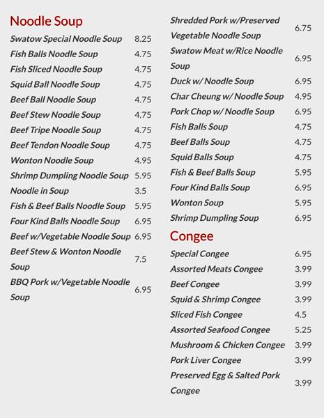 Menu at Swatow Restaurant, Toronto