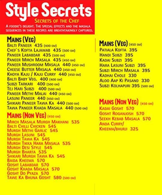 Menu at Mirch Masala, C G Road, Ahmedabad, 11