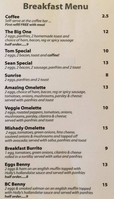 Menu at Holly's Poultry in Motion restaurant, White Rock