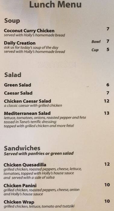 Menu at Holly's Poultry in Motion restaurant, White Rock