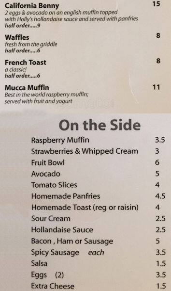 Menu at Holly's Poultry in Motion restaurant, White Rock