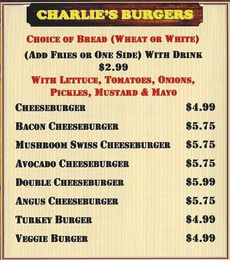 Menu at Charlie's BBQ & Salads, Houston