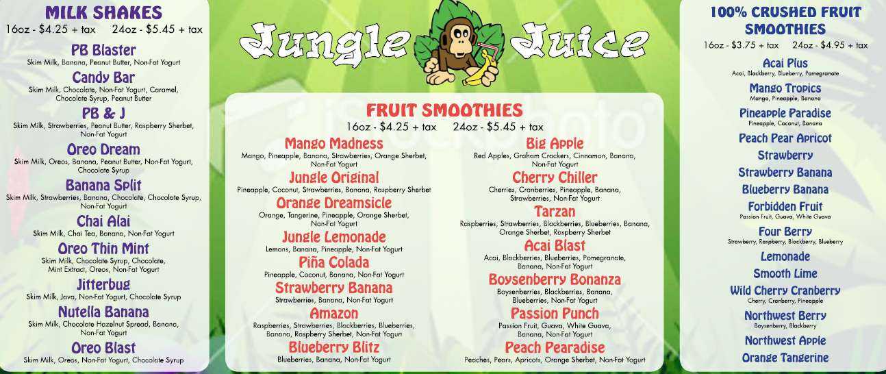 Menu at Jungle Juice pub & bar, Morristown