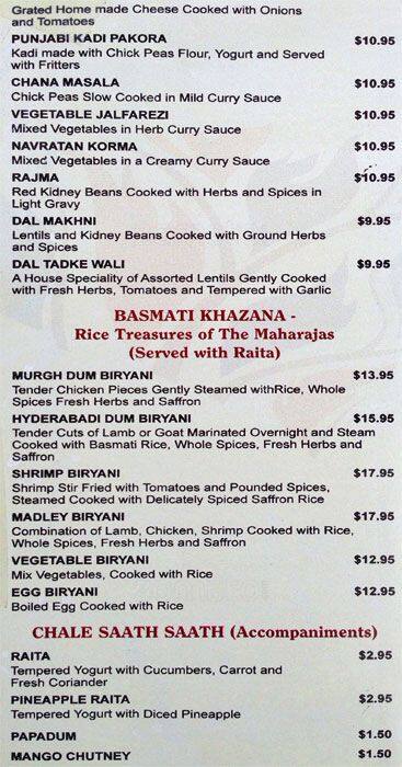 Menu at Chaska restaurant, Jersey City