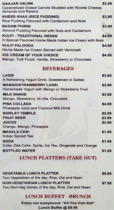 Menu at Chaska restaurant, Jersey City