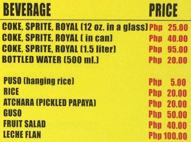 Menu at Cebu's Original Lechon Belly restaurant, Cebu City, The Maxwell ...