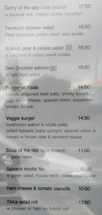 Menu at Chain of Fools restaurant, Mentone