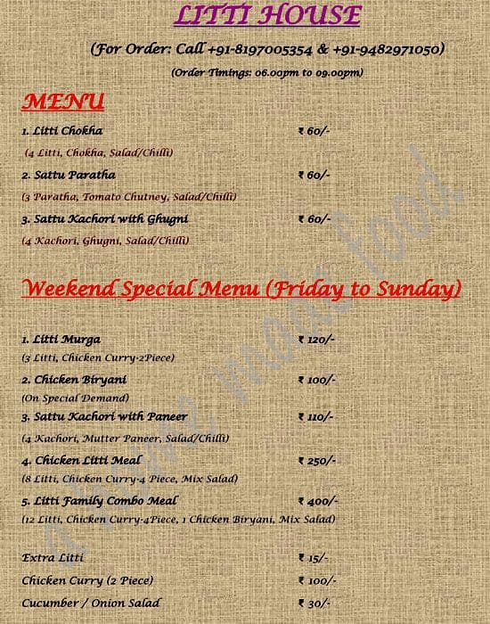 Menu at Litti House, Bengaluru, Near Fair Choice