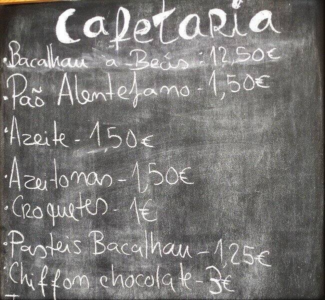 Menu at Café Garrett, Lisbon