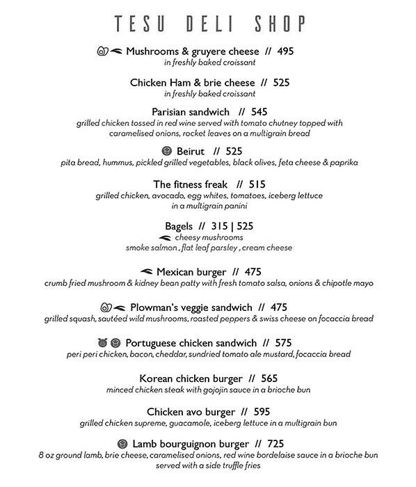 Menu of Cafe Tesu, Adchini, New Delhi